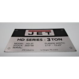 Name Plate Hd-3T | LM000088 | JET Tools